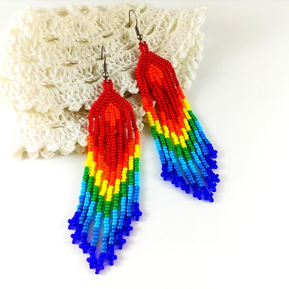 Rainbow Earrings Beaded Earrings Seed Bead Earrings Beads