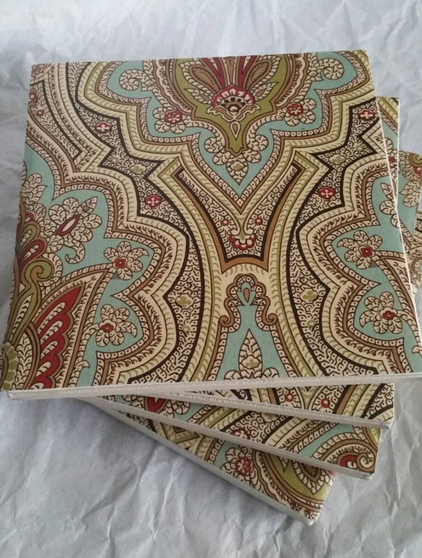 BoHo Tile Coasters bohemian coasters damask coasters blue