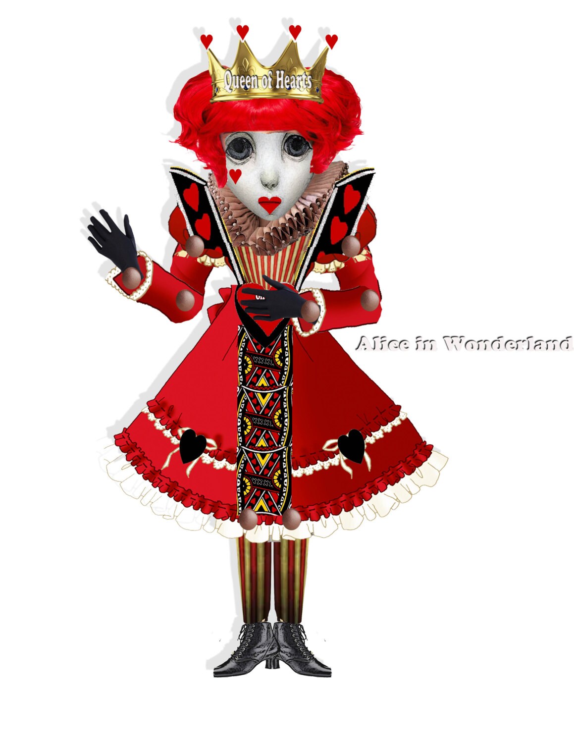 Alice in Wonderland Queen of Hearts paper doll paper puppet