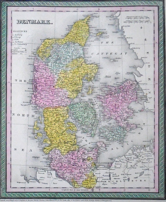 1850 Map:Denmark by Cowperthwait/Mitchell. Engraved