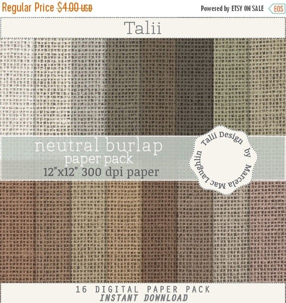 SALE 50 OFF Burlap Digital Paper BURLAP Paper 16 by HelloTalii