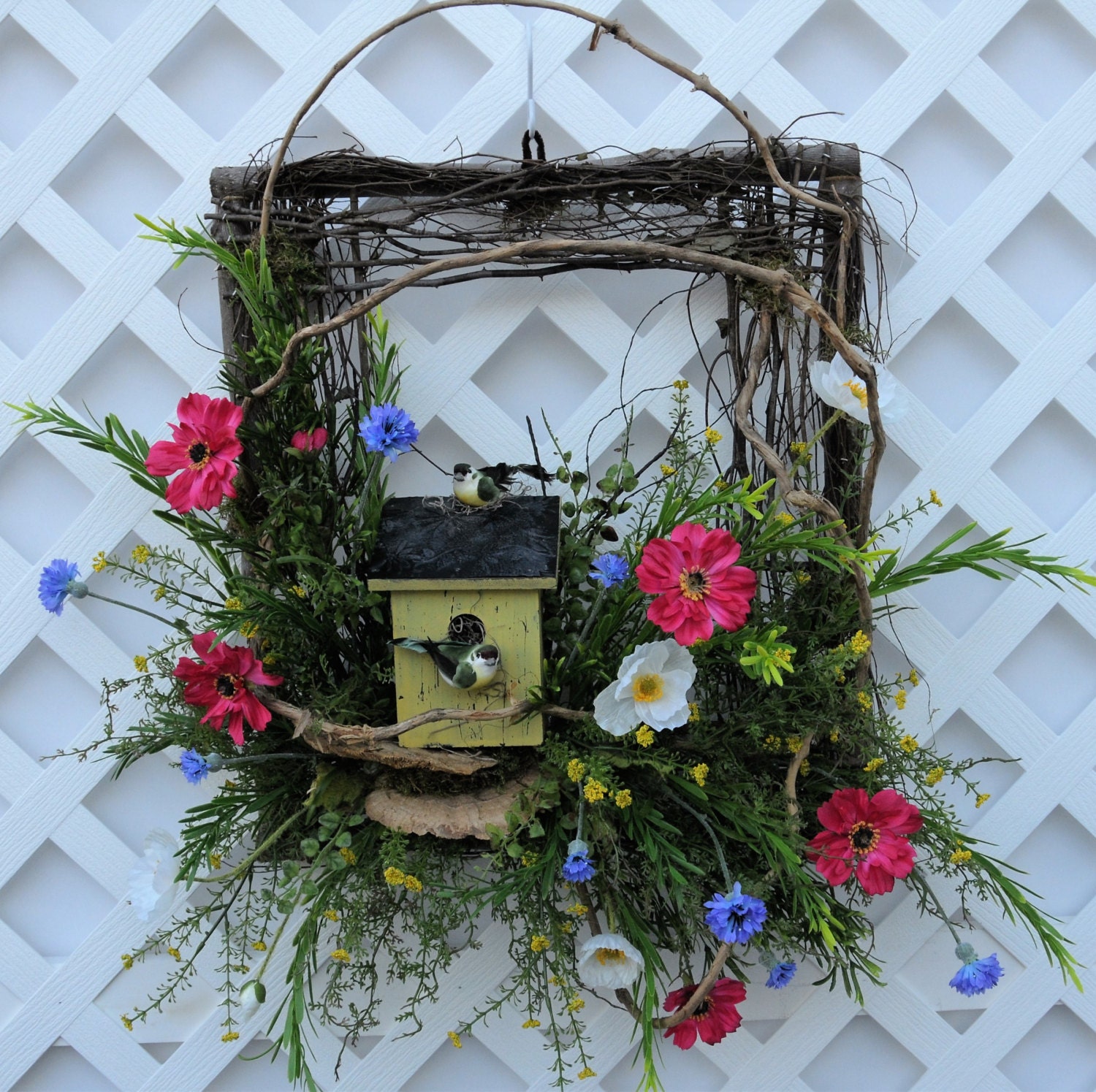 Square Twig Wreath with Birdhouse Spring/Summer Wreath
