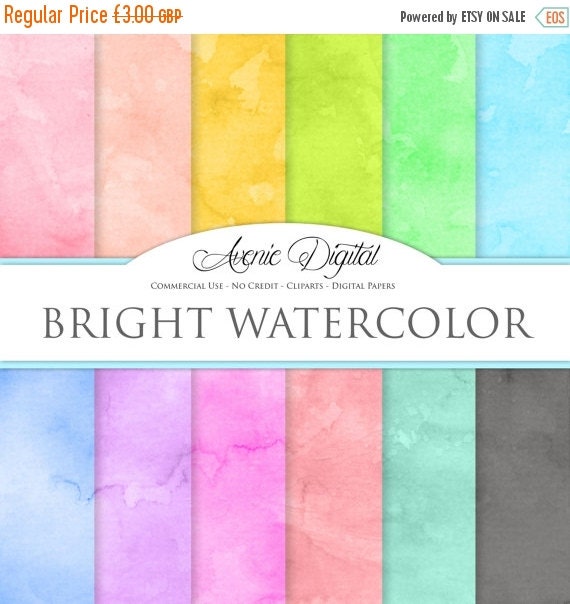 SALE Bright Watercolor Digital Paper. by AvenieDigital on Etsy