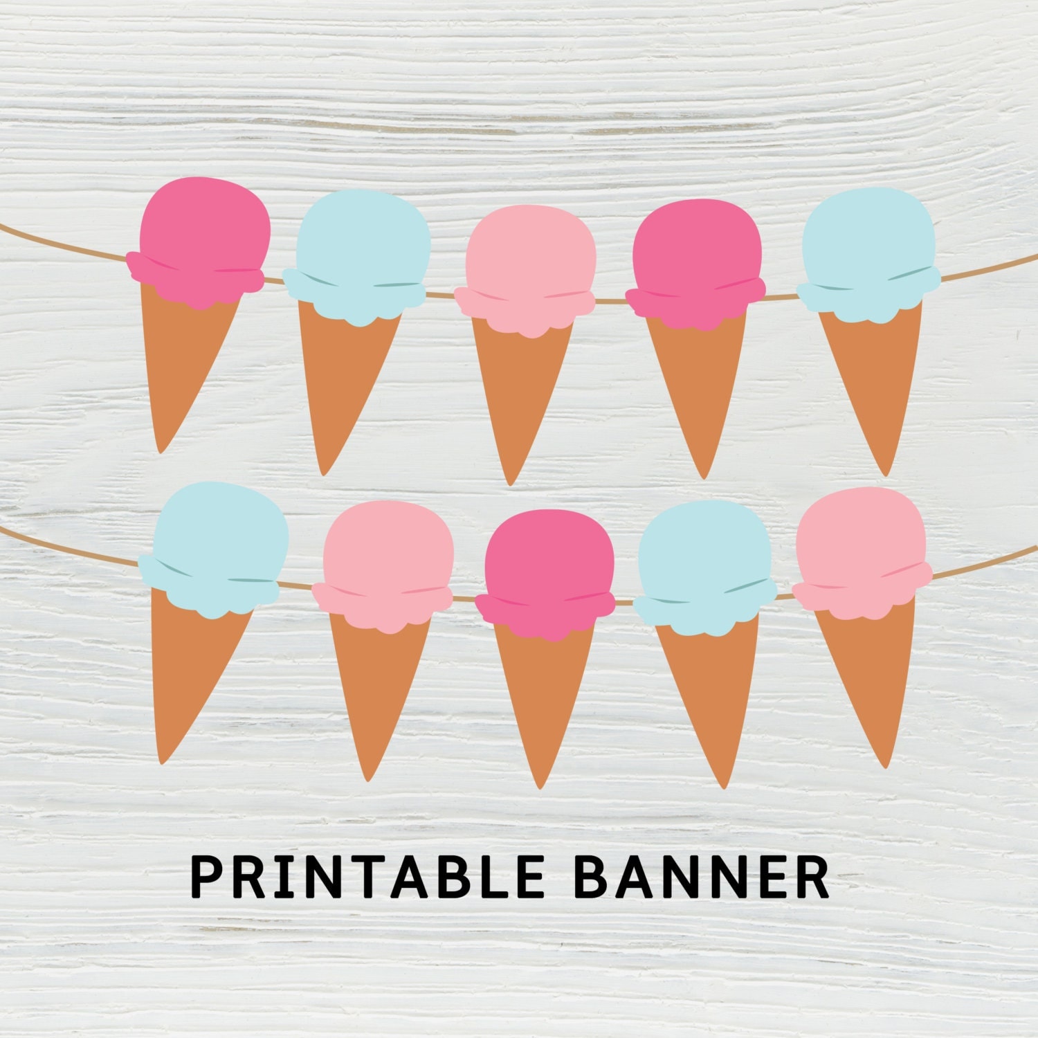 Pink and Aqua Ice Cream Birthday Party Printable Banner Ice
