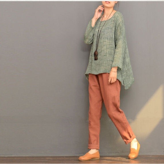 Loose fitting linen top cotton blouse linen tunic linen shirt