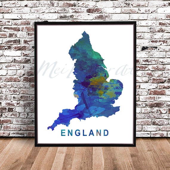 England country map watercolor painting city print art
