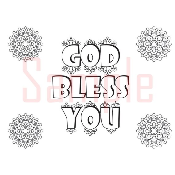 Words God Bless you Adult Coloring Page by SueAtHCS on Etsy