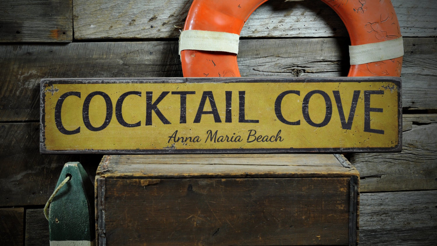 Cocktail Cove Wood Sign Personalized Beach Location Sign
