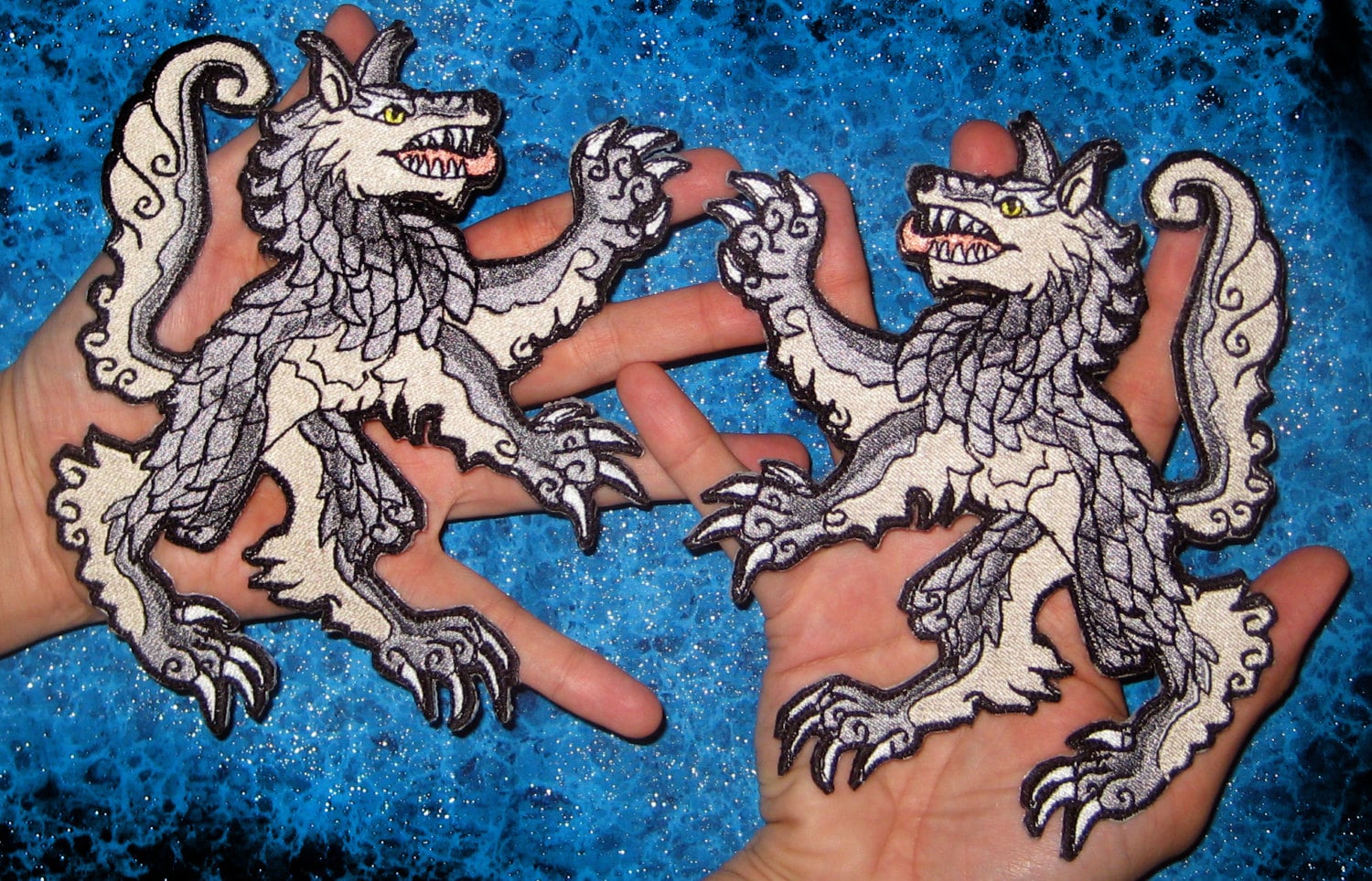 Pair Rampant Wolf Heraldic Heraldry Iron on Patch Many Color