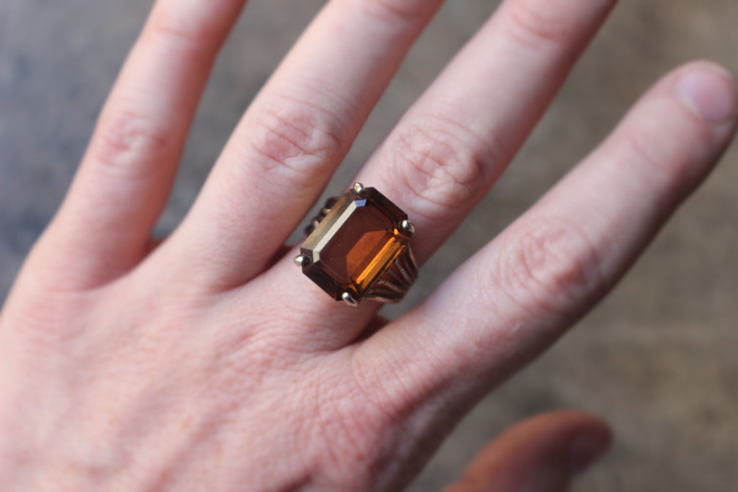 Smoky Stone RING / Large Vintage Cocktail Ring / Gold Plated