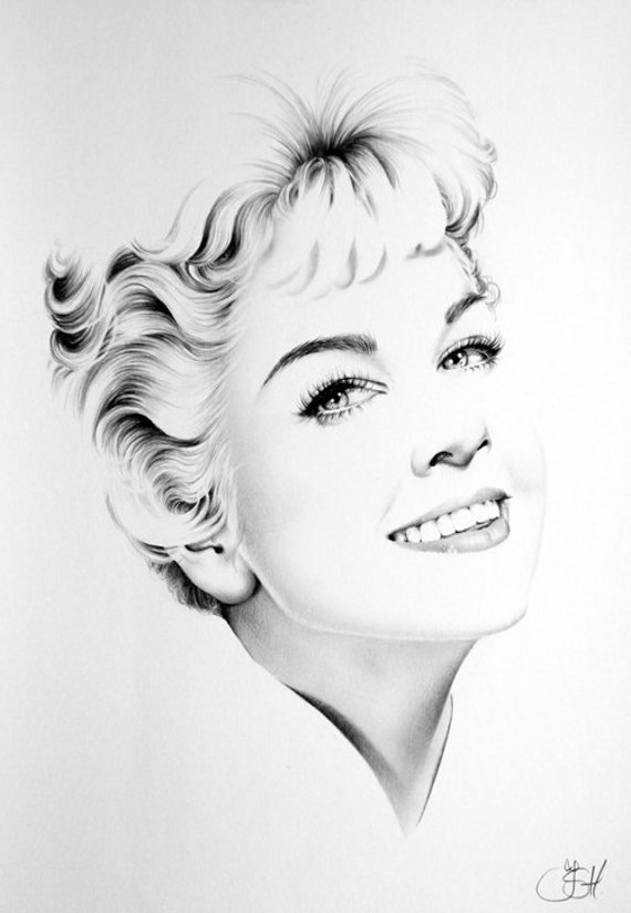 Doris Day Minimalism Pencil Drawing Fine Art Portrait Print