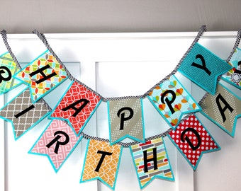 Happy birthday banner fabric | Etsy