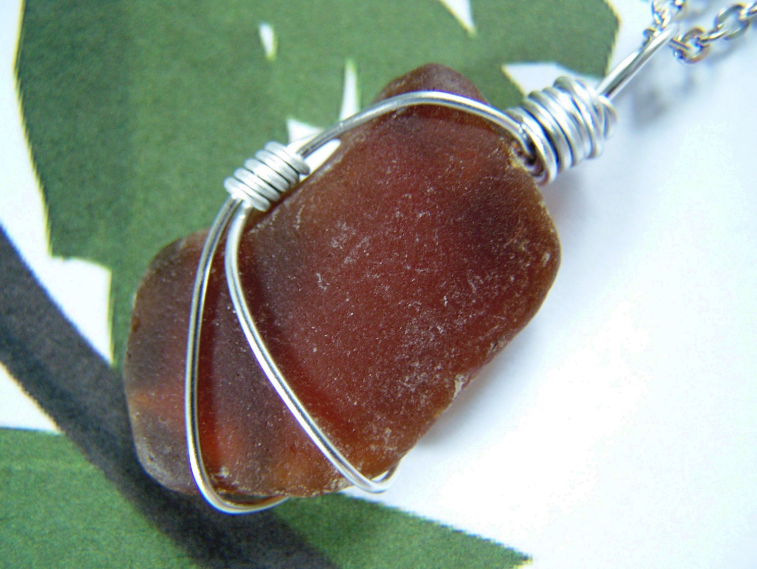 Sea Glass Genuine Wire Wrapped Pendant