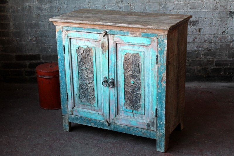 Vintage End Table Indian Bar Cabinet Large Side Table Bathroom Storage ...