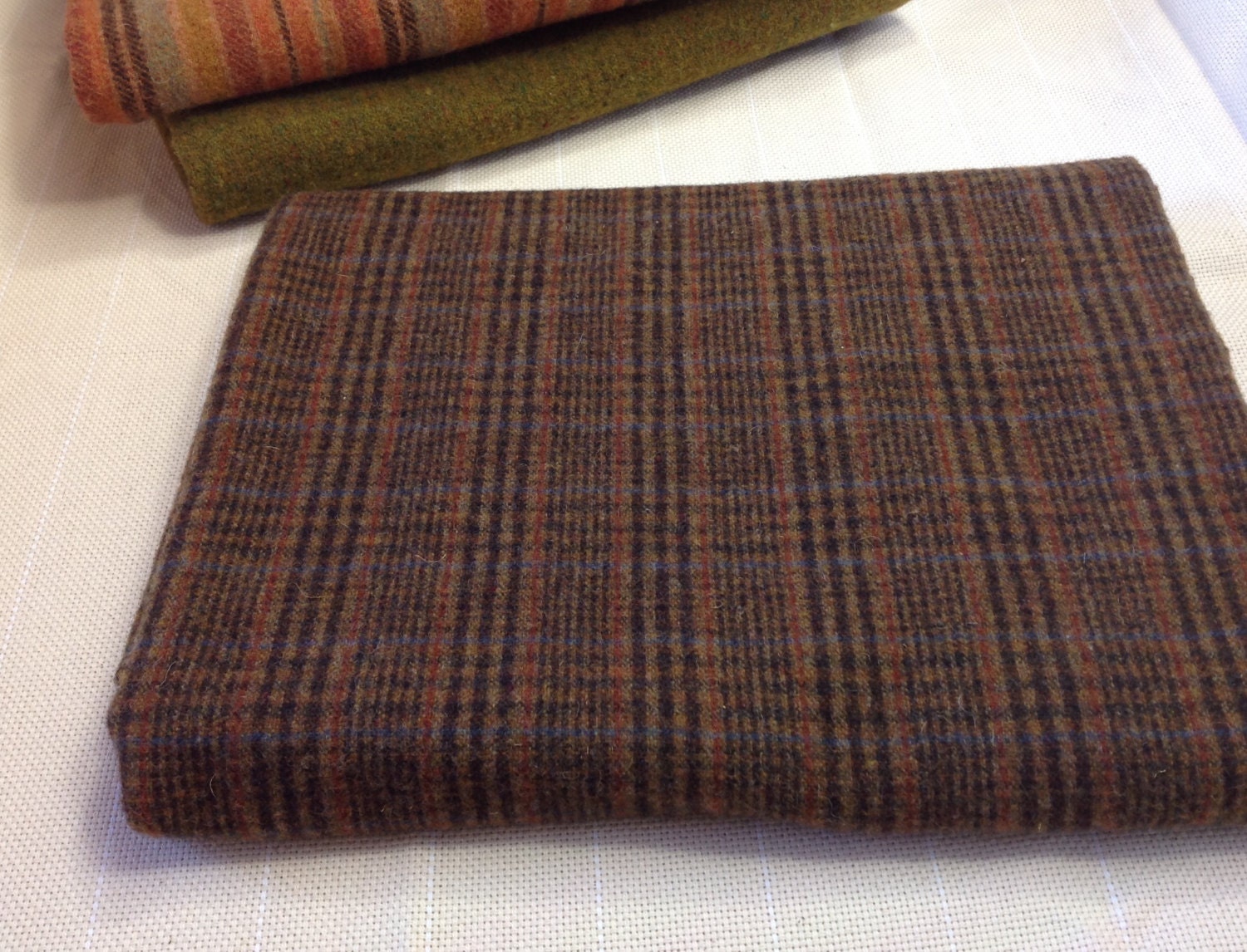 Brown Plaid Wool Fabric for Rug Hooking and Appliqué One