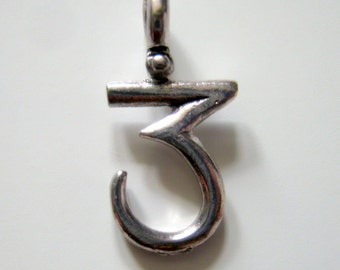 NUMBER 3 THREE Necklace Silver LUCKY Large Pendant 'Third