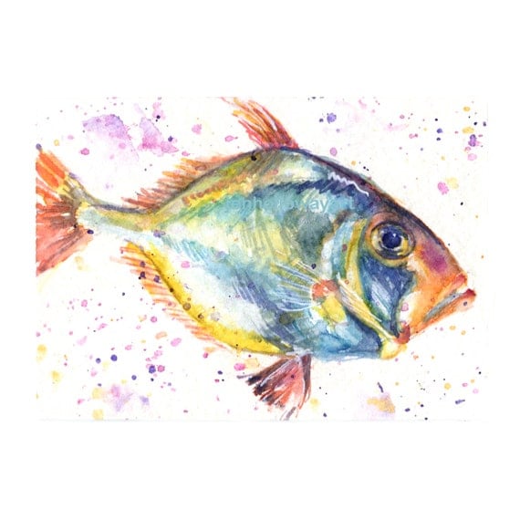 Items similar to Watercolor Red Dory, Red Dory Print, Colorful Fish ...