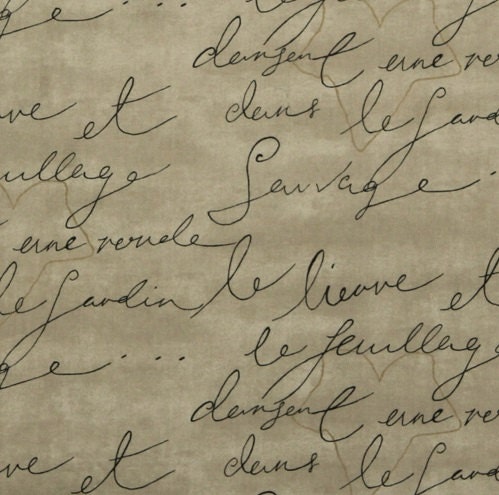 French Script Upholstery Fabric Taupe Grey by PopDecorFabrics