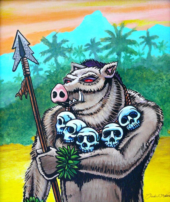 Pig-Hunter-Hunter 8x10 Print Kamapua'a Hawaiian God