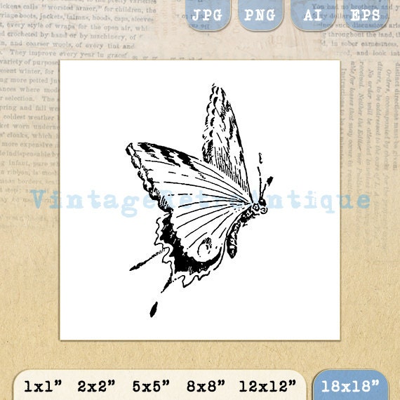 Printable Flying Butterfly Image Graphic by VintageRetroAntique