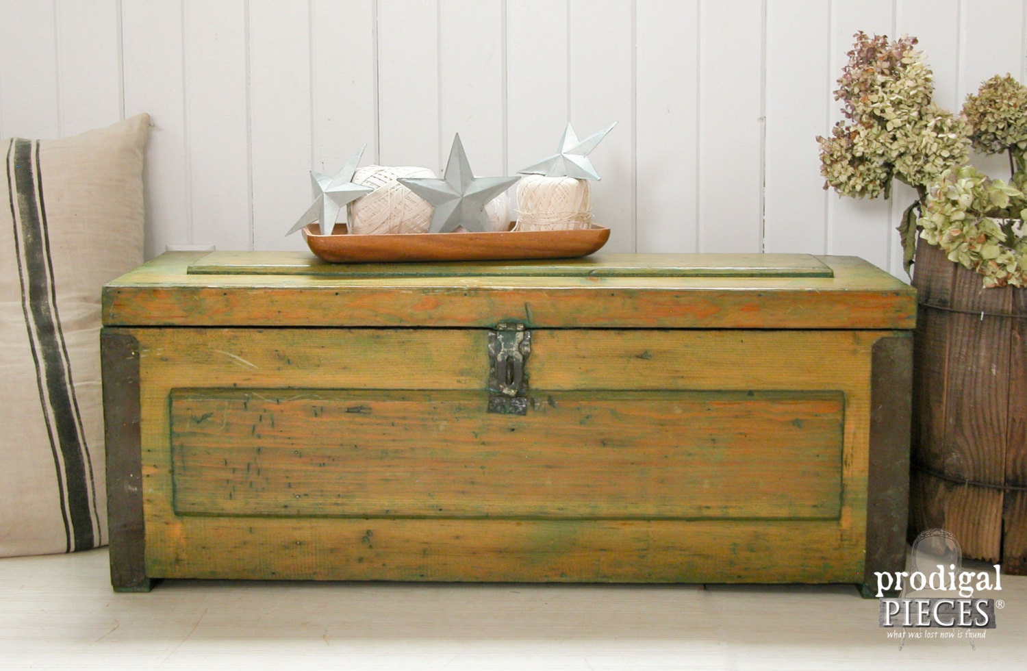Handcrafted Distressed Green Farmhouse Storage Trunk Chest Coffee Table ...