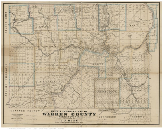 Warren County Pennsylvania 1865 Oil Regions Map with