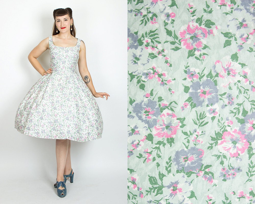 Vintage 50s Floral Cotton Sundress 1950s By Birthdaylifevintage