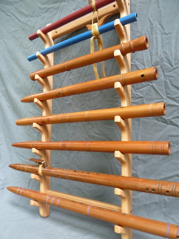 Solid Red Oak wall mount Flute rack flute stand holds 8 native