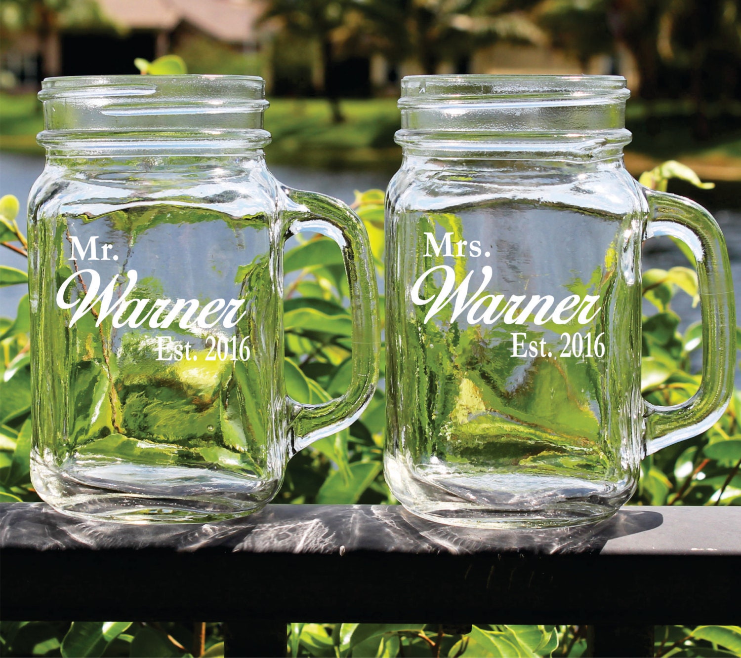 Mr and Mrs Mason Jar Personalized Mason Jars Etched Mason