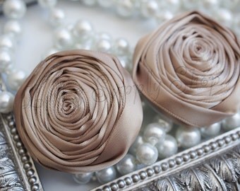 3 Pink 1.5 Satin Flowers w/ Pearl Center by LulisSupplyShop