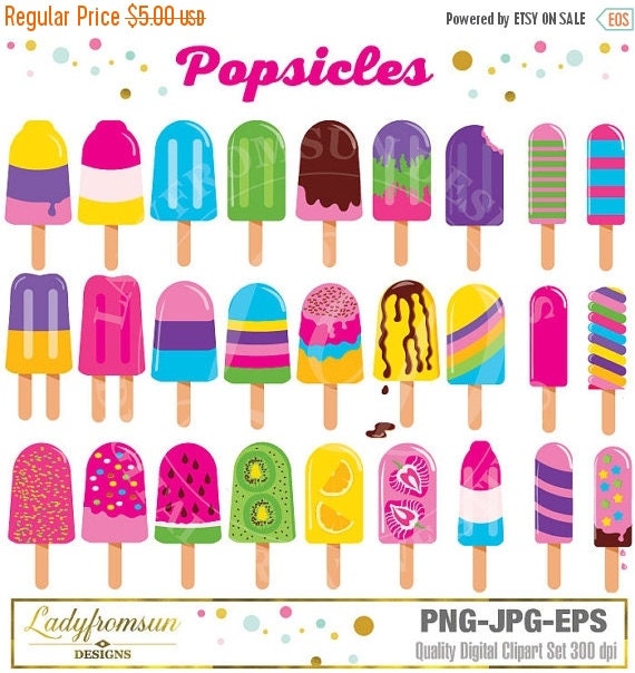 SALE Popsicles Clipart Ice Pop Clipart Clip by Ladyfromsundesigns