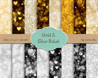 Gold Digital Paper Bokeh Patterns Backgrounds & Glitter frames