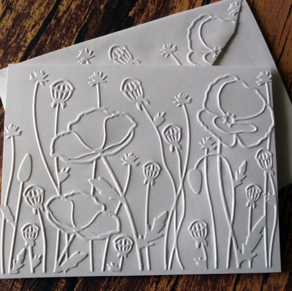 Poppy Field Cards Set of 5 Embossed Note Cards White by WriteCards