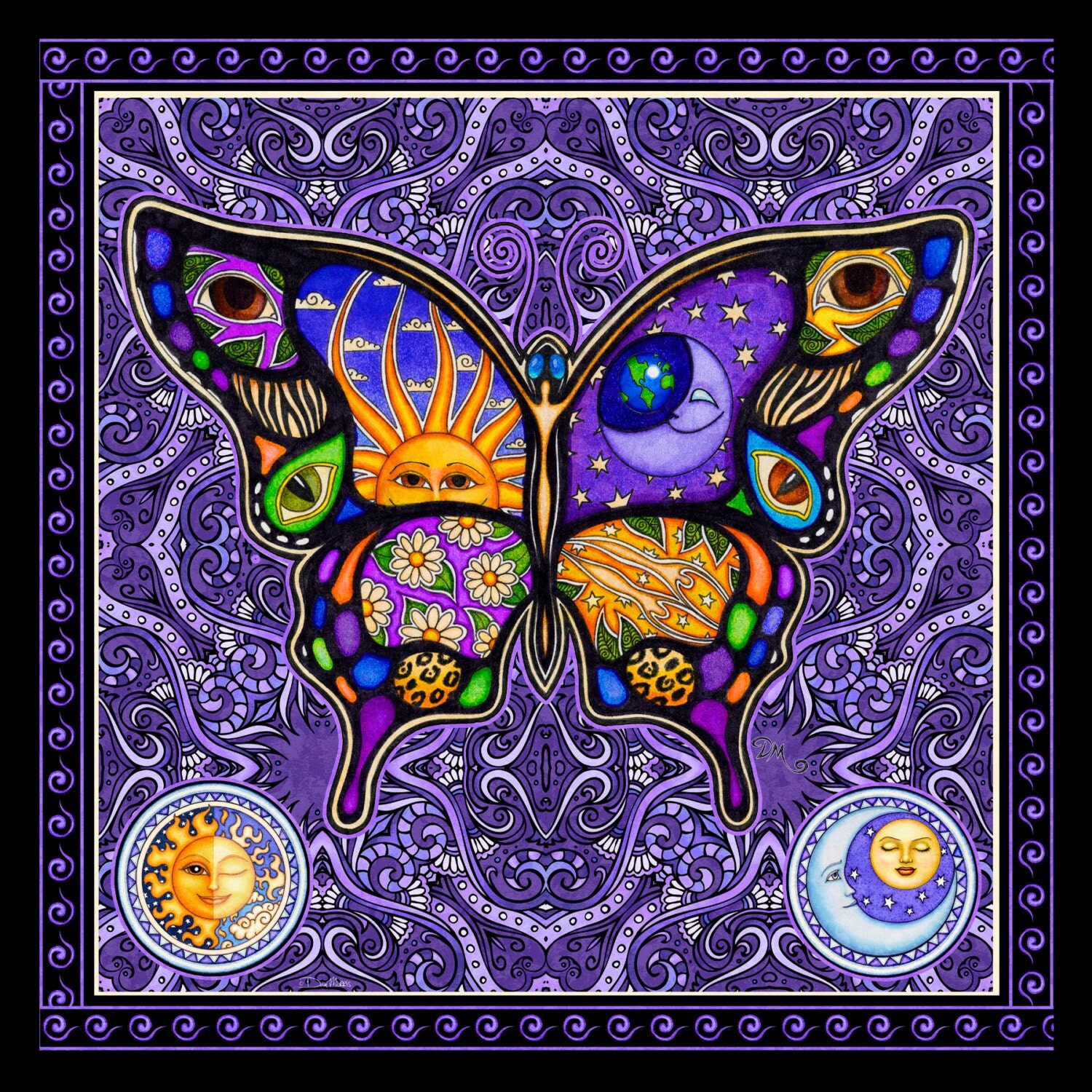 Tapestry Psychedelic Celestial Butterfly Mini Square Tapestry