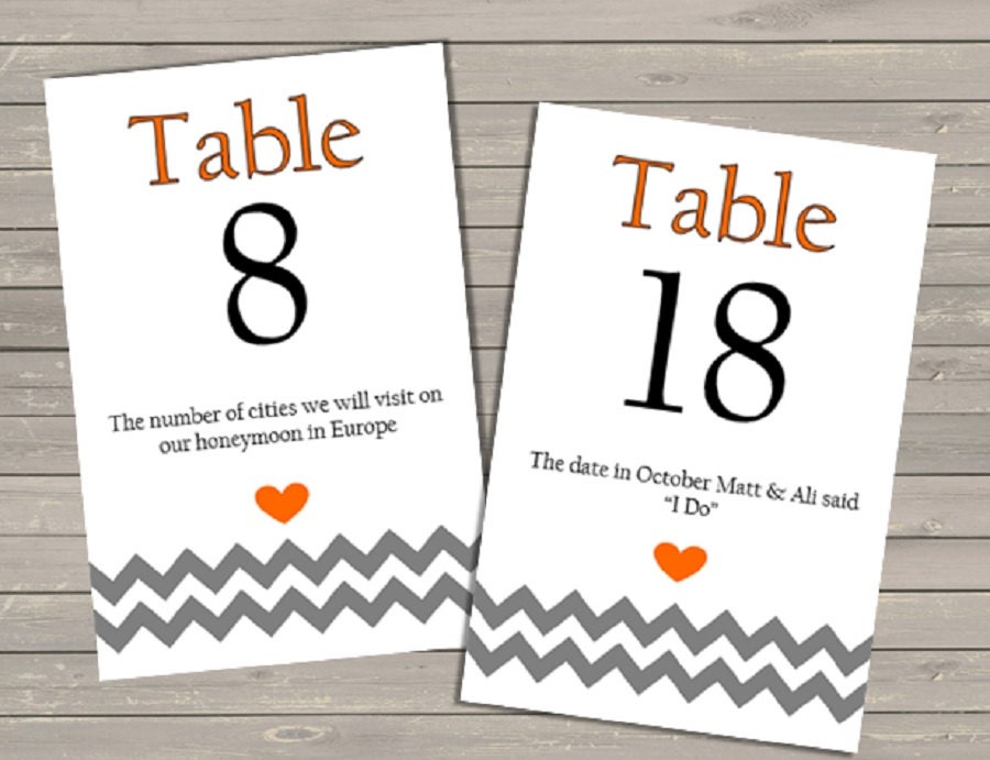 Chevron Wedding Reception Table Numbers Printable File