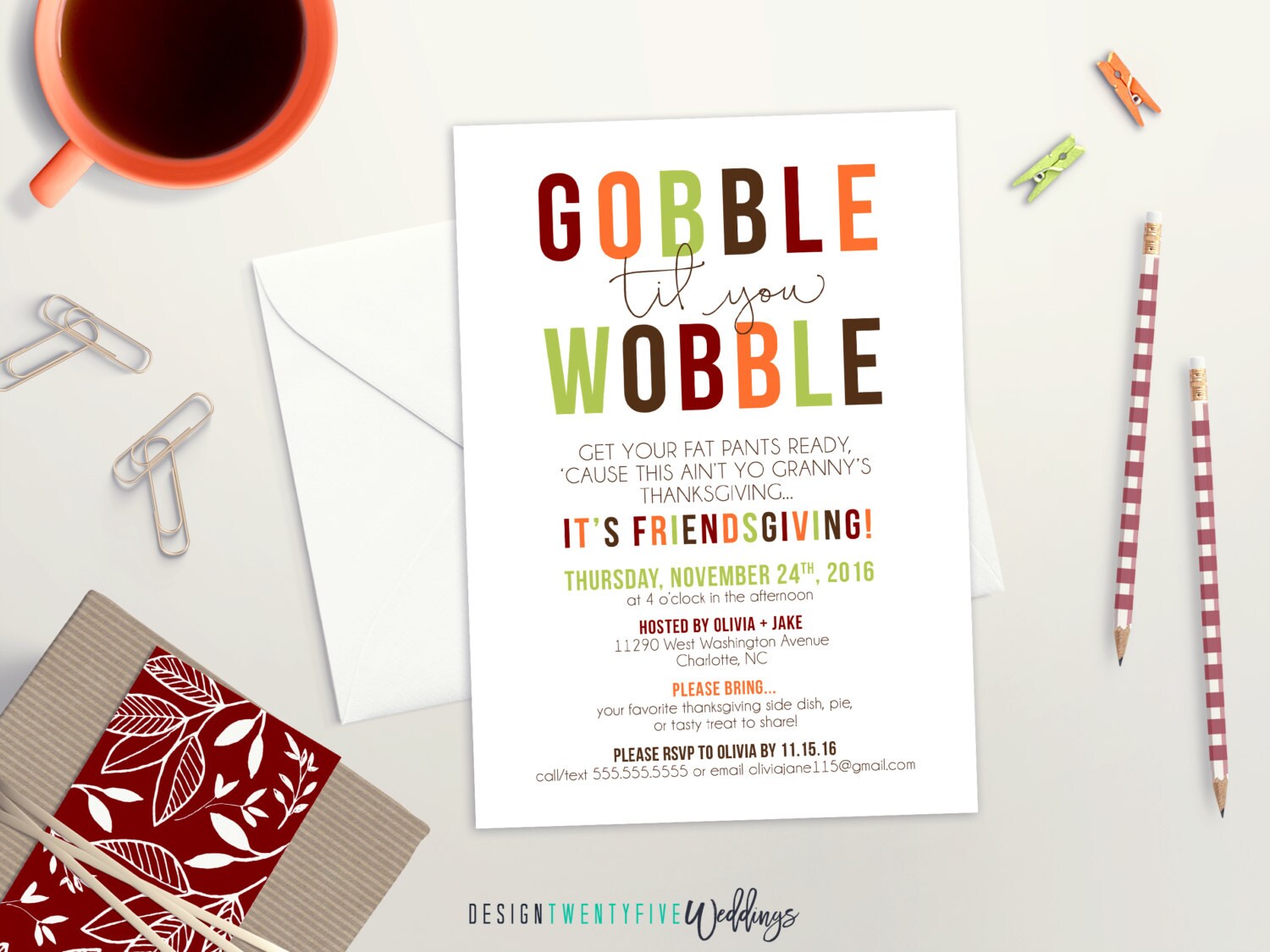 Gobble til you Wobble Party Invitation // 5x7 // Fall-Inspired
