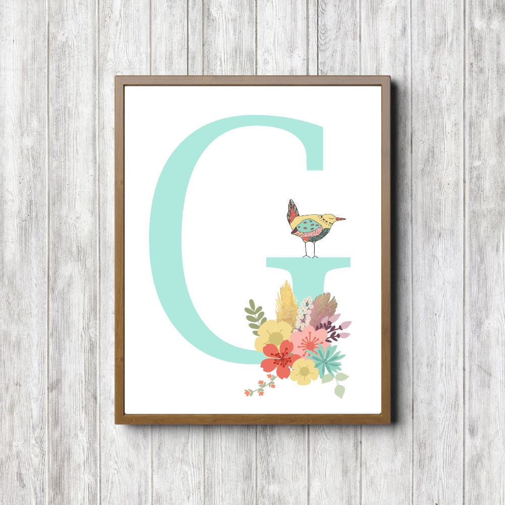 Nursery /Girls Room Wall Art G Monogram With Flowers