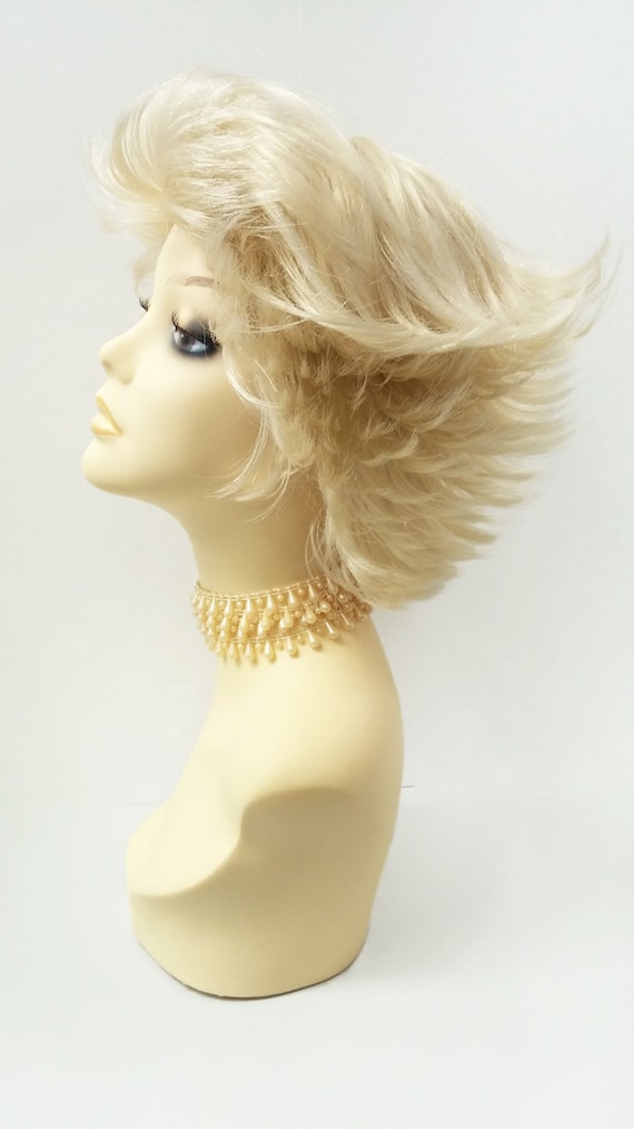 Blonde Short Straight Super Flip Wig. Wind Blown Shag Hair.