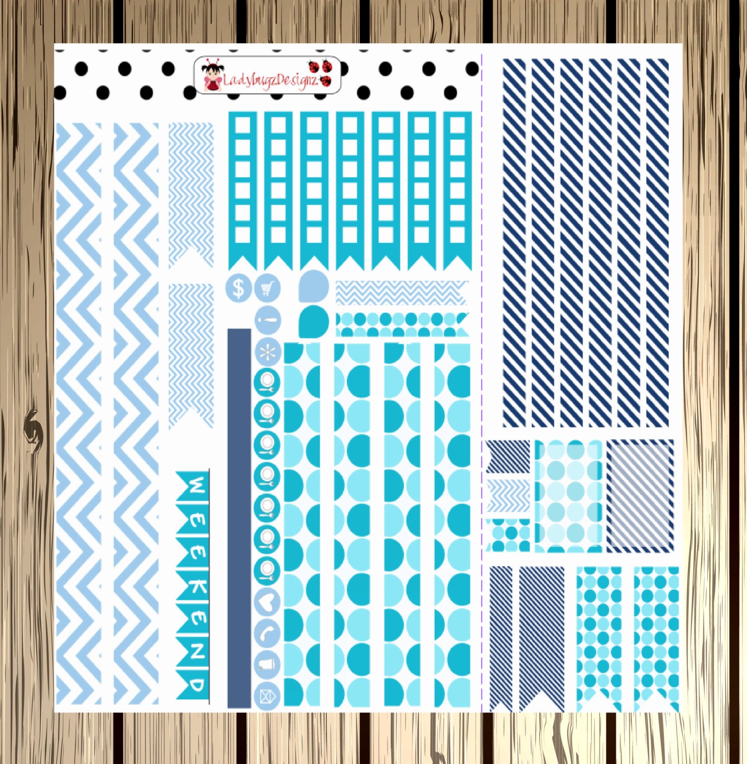 Blue Themed Set of Stickers for your Personal Sized