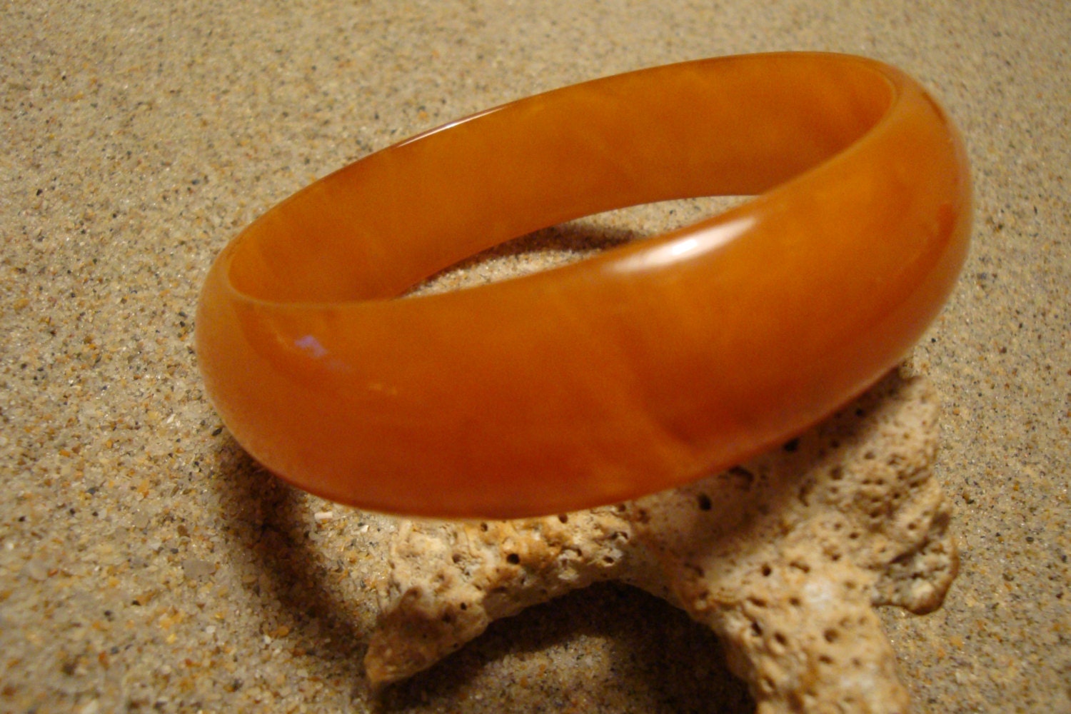3/4″ Vintage Bakelite Bracelet; Lovely Semi Translucent Gold Color with ...