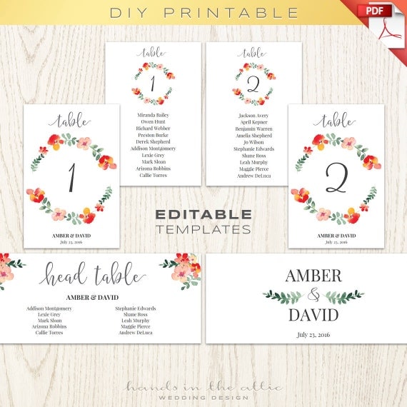 Wedding table numbers number printables seating chart