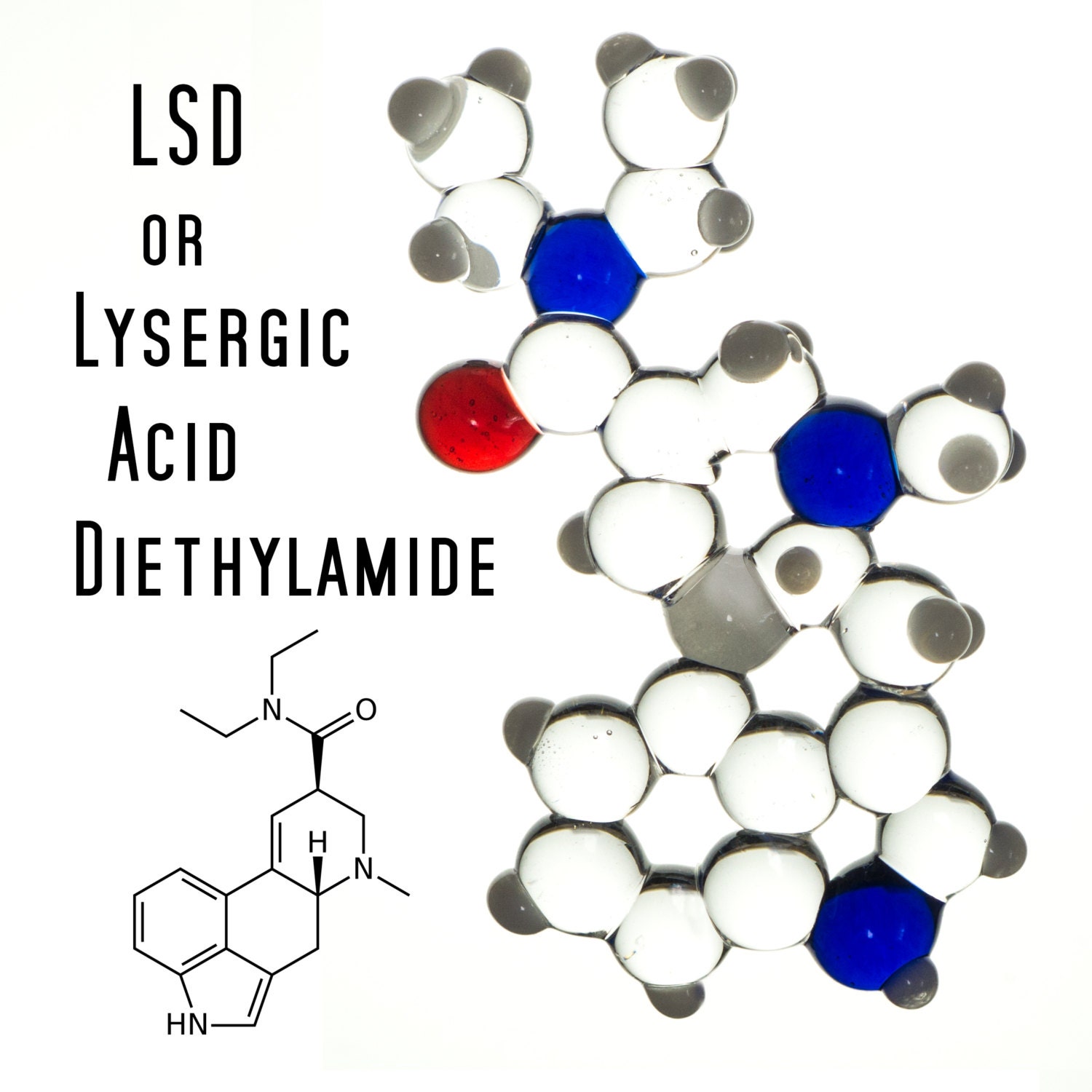 Lampworked Glass LSD Molecule Model Standard Colors