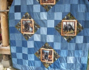 Blue Jeans Pockets Quilt Custom Queen Size Quilt Upcycled
