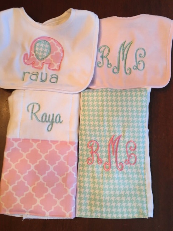 Items similar to Monogrammed Bib and Burp Cloth Set on Etsy