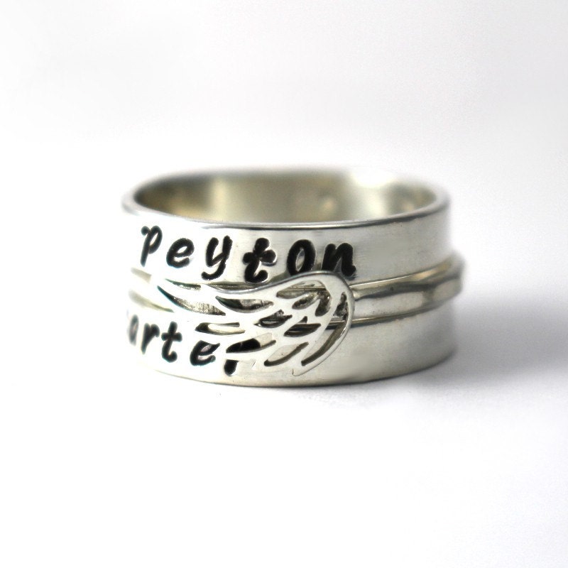Mothers Day Stack Rings Angel Wing Word Rings Personalized