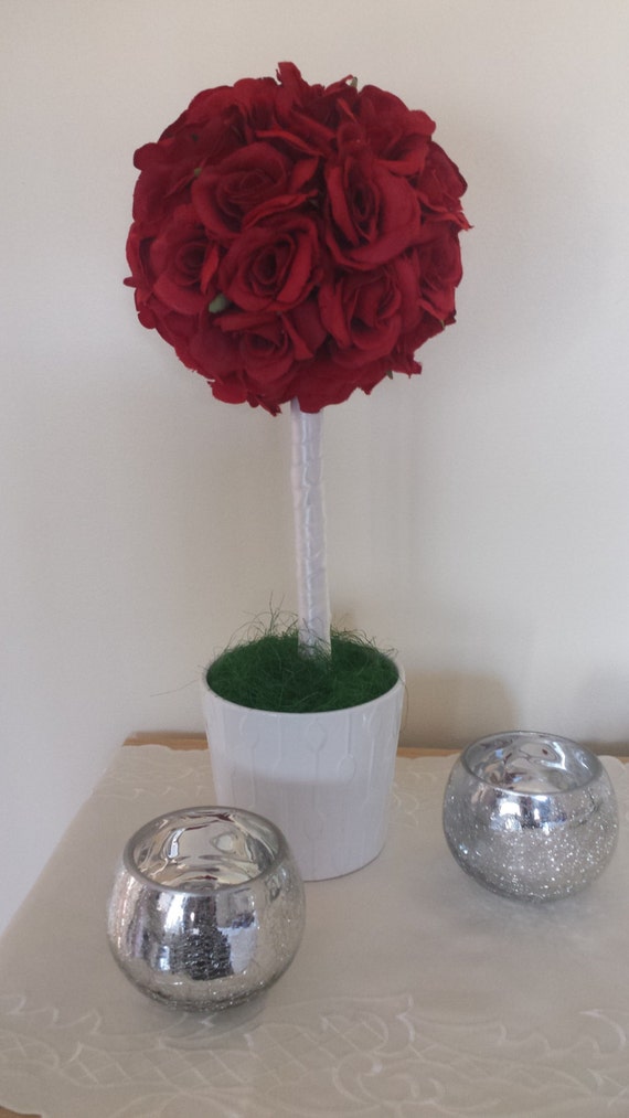 SALE ITEM Red Rose Topiary Tree Wedding Topiary Tree Silk