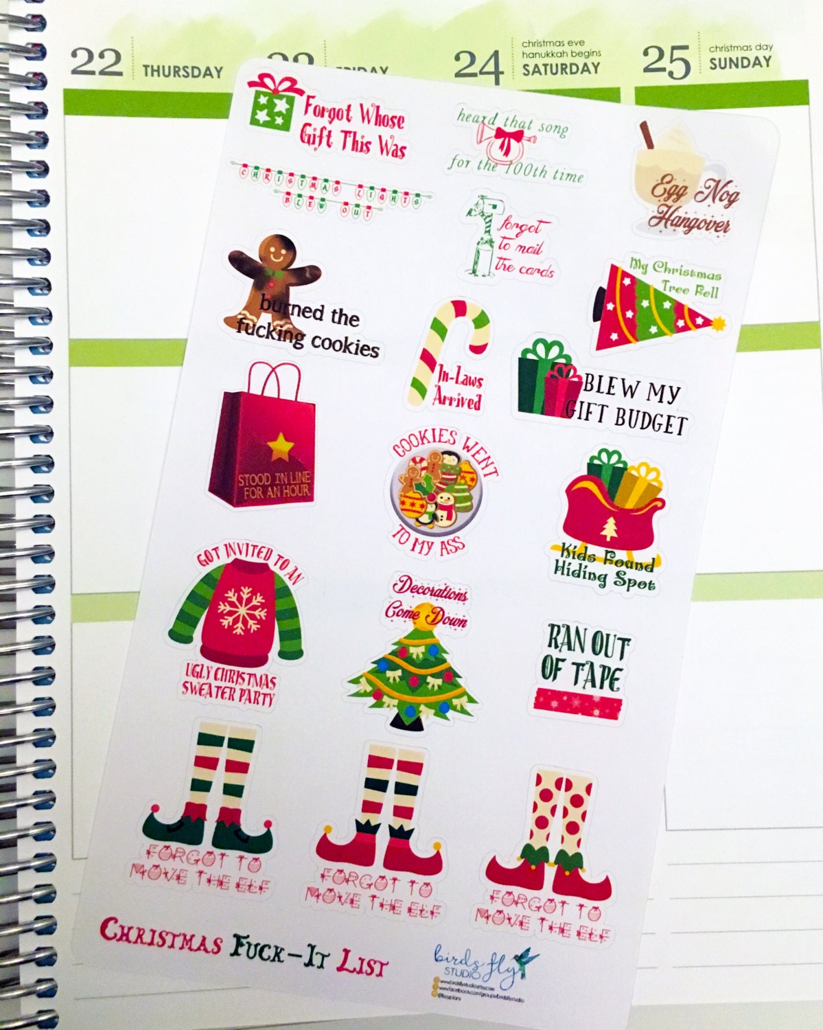 Funny Christmas Bucket List Stickers / Christmas To Do List