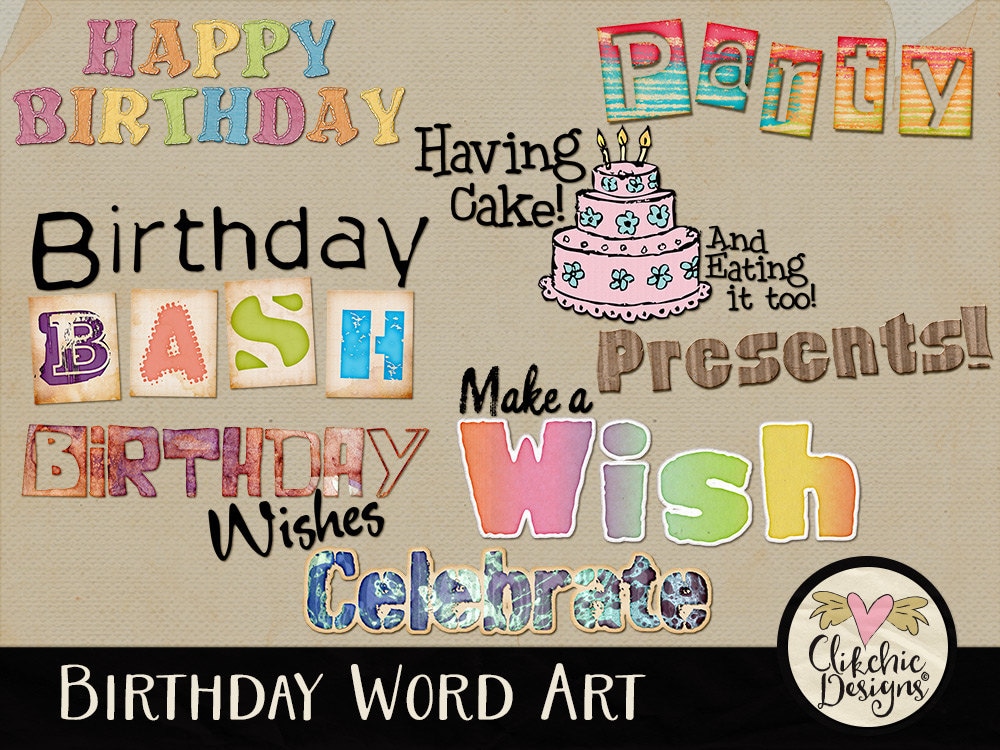 Happy Birthday Word Art Clipart Happy Birthday Digital