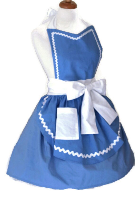 Pin Up Apron Cute Retro 50s Pinup Blue and White by CherryTiki