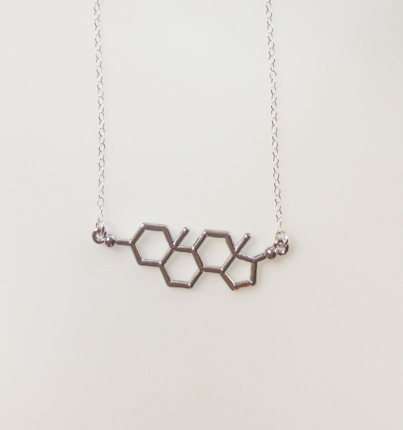 Silver Testosterone Molecule Necklace Hormone Jewelry Male
